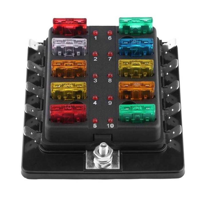Blade Fuse Holder 10 Way Circuit Box Block With LED Warning Light Kit ...