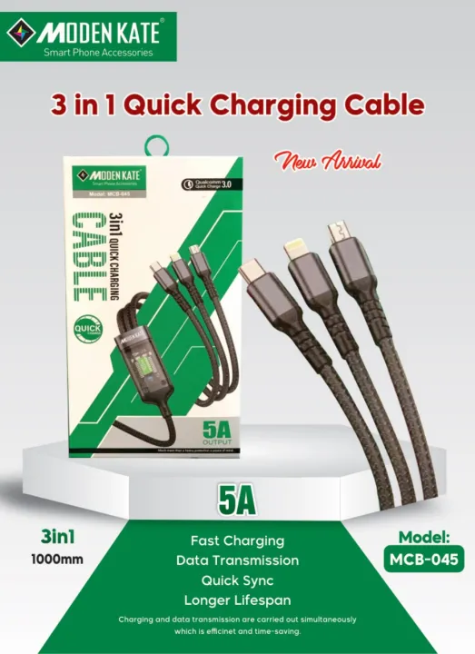 MODEN KATE 3 in 1 Fast Charging Cable (Model: MCB-045) | 5A Output ...