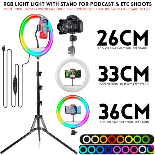 RGB Ring Light With Stand 26CM / 33CM / 36CM Selfie LED RGB Ring Light ...