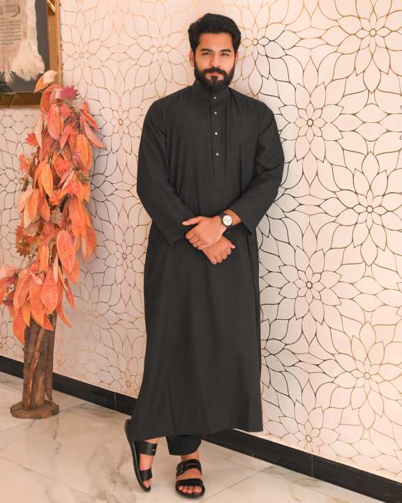 "Premium Saudi Black Collared Thobe for Men | Elegant Islamic Wear for ...