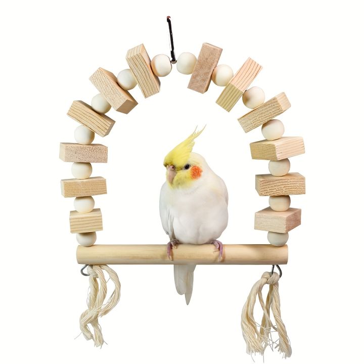 Birch Wood Parrot Swing & Chew Toy - Multi-Level Bird Perch with ...