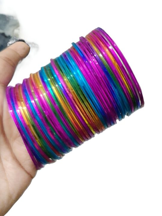"Vibrant Set of 24 Multi-Colored Plain Metal Bangles: Add a Splash of ...