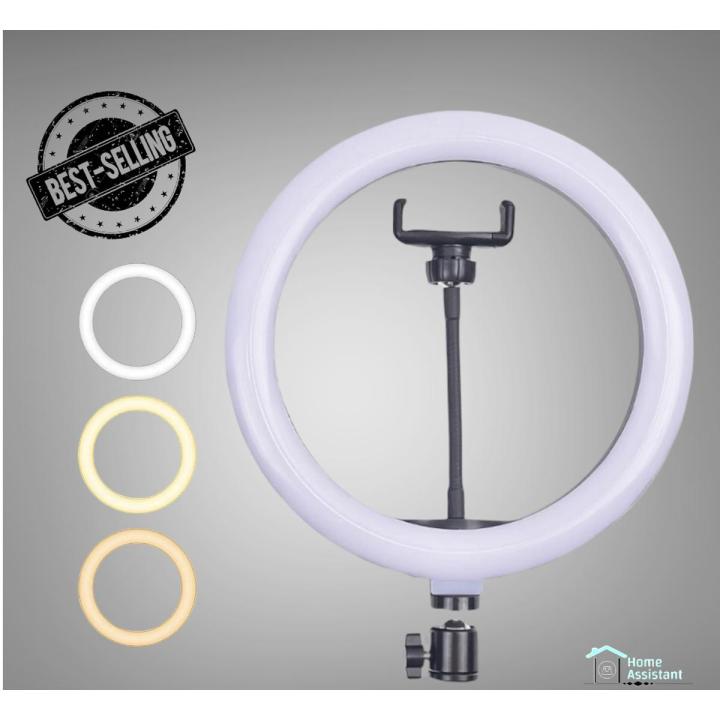 26cm Ring Light with Mobile Holder, Ball Holder, Three Colours Makeup LED RingLight, Dimmable ...