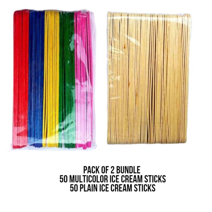 2 Bundles of 50 Large Ice Cream Sticks (100 Pieces in Total) Wooden Ice ...