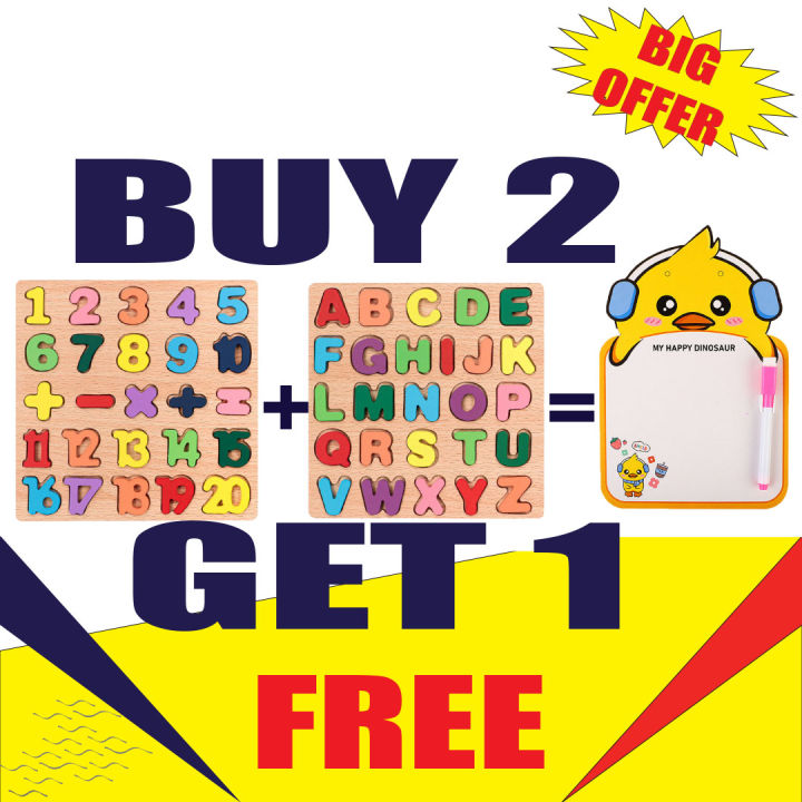 BIG OFFER – BUY 2 GET 1 FREE / Cartoon Animal pad / Wooden 123 / ABC ...