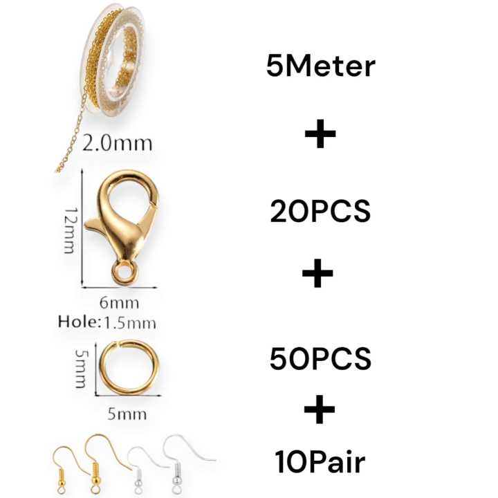 20pcs Lobster clasps 5 meter 2mm chain 50 Jumpring 10 pairs earring ...
