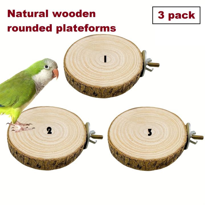 3-Pack Bird Cage Perch Platforms, Natural Round Wooden Stand Platform ...