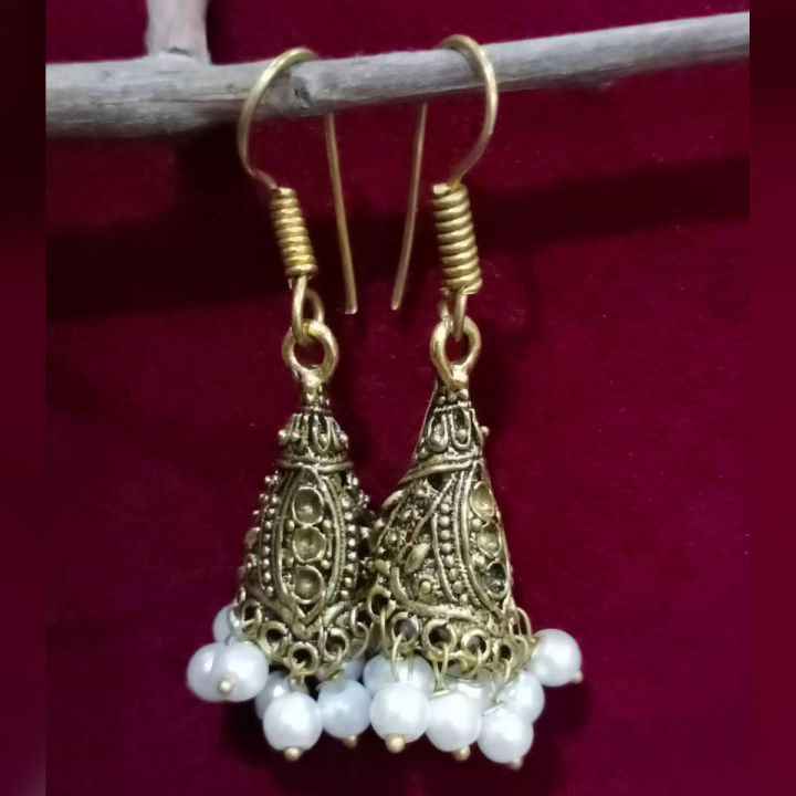 Stylish Golden Small Jhumki Earrings-Zero size-Antique-Kashmiri-Afghani ...