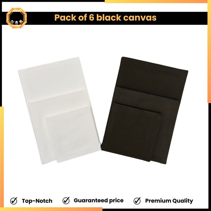Pack of 6 Black Canvas Boards Premium Quality Primed Canvas for Acrylic ...