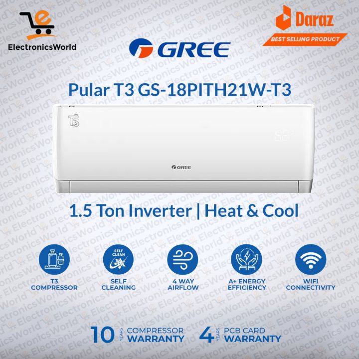 Gree Inverter AC (New Model ) | Model GS-18PITH21W/B | Pular Series | 1 ...