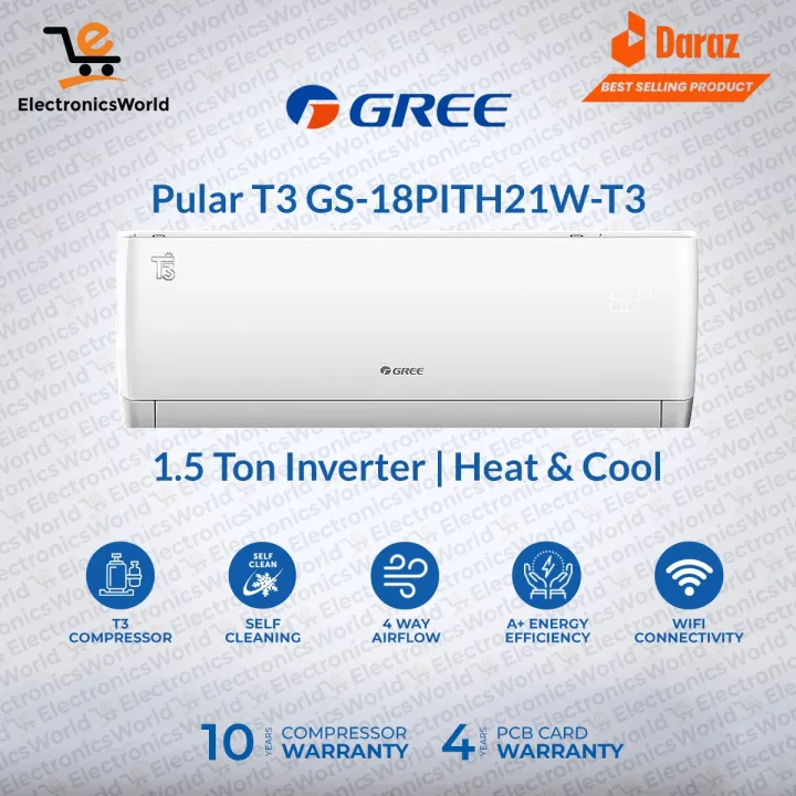 Gree Inverter AC (New Model ) | Model GS-18PITH21W/B | Pular Series | 1 ...