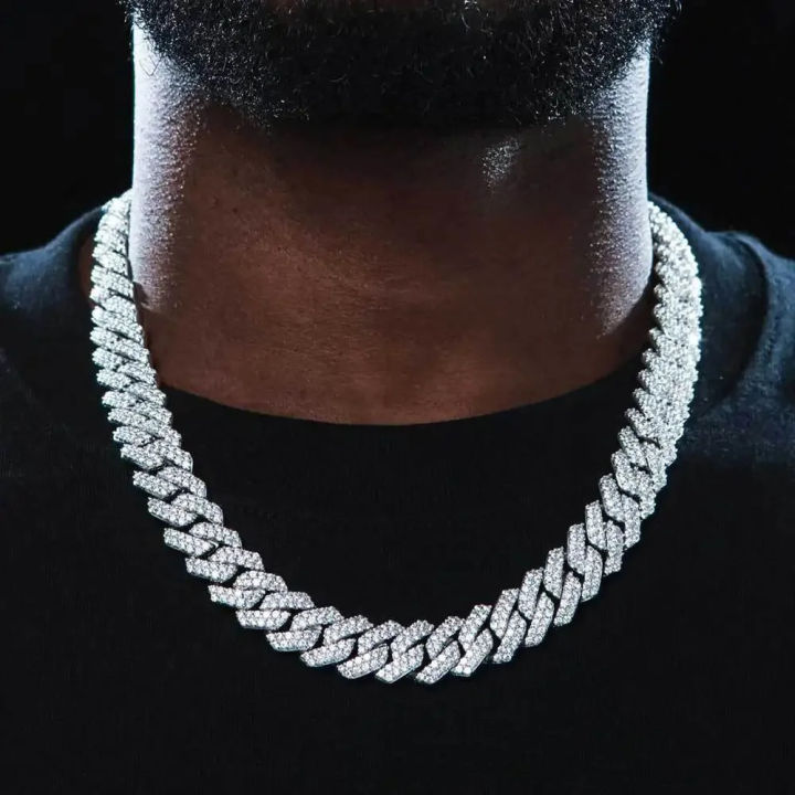 Hip Hop Shiny 15MM Cuban Link Chain Necklace Women Men Silver Color ...