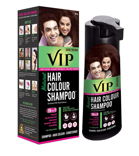 VIP Hair Colour Shampoo Dark Brown Hair Color Shampoo, 180ml For Women ...