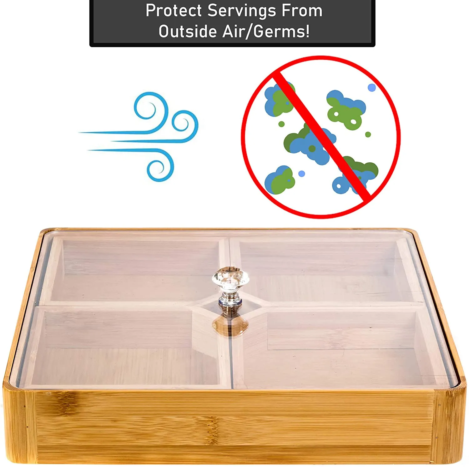 Serving Platter - 4 Compartments Bamboo Wooden Divided Serving Tray ...