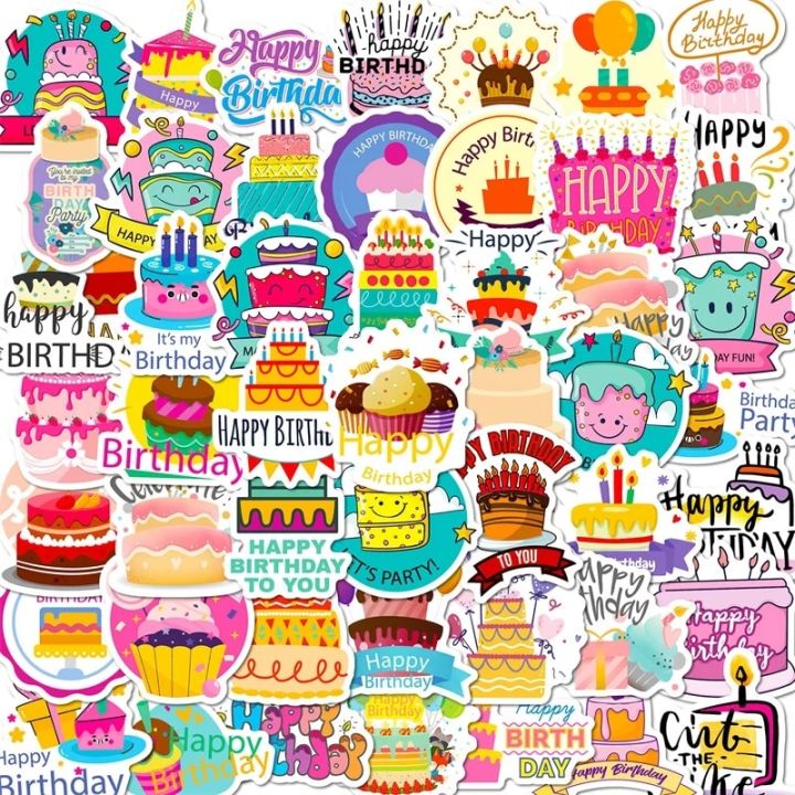 10/30/50PCS Birthday Cake PVC Sticker Aesthetic Children's Decoration Scrapbooking Korean ...