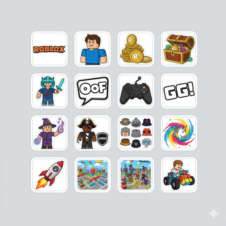 16 Pcs Roblox Theme Stickers Gaming Characters Robux Coins & GG ...