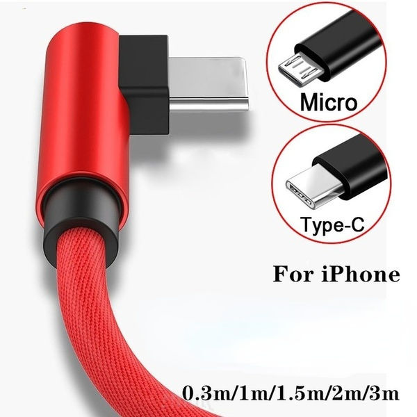 1M/2M/3M 90 Degree Angle Connector Tangle-Free Micro USB Type C Phone ...