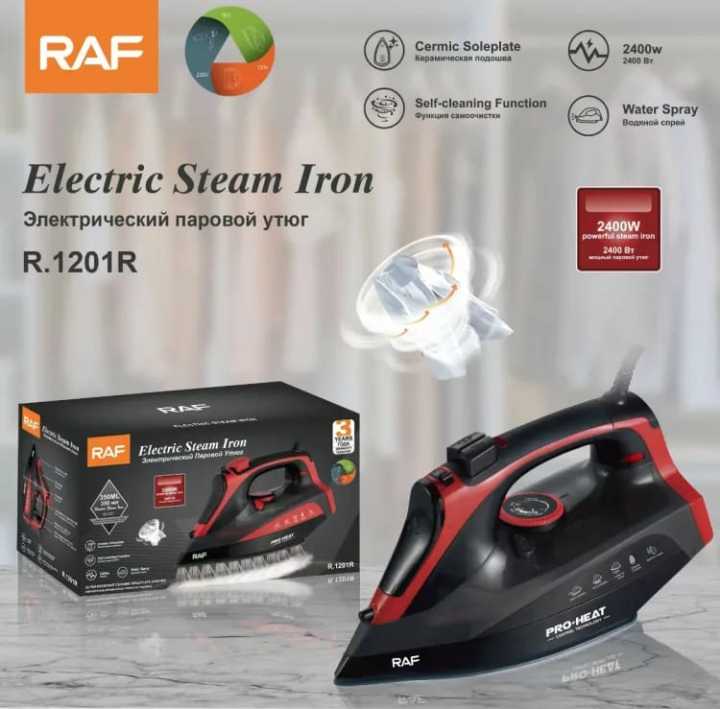 RAF R.1201 Electric Steam Iron Full Size 2400 watts Ceramic Soleplate | Daraz.pk