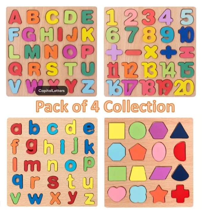 Wooden Slates Alphabets Letters Numbers and Shapes, Small and Capital ...