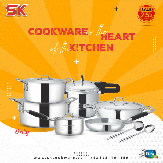 SK Cookware 12 Pieces Mirror Polish Brilliant Gift Pack Set, Stainless Steel Cooking Utensils ...