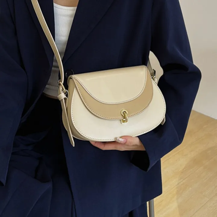 Female Contrast Color Messenger Bag Luxury Soft Leather Shoulder Bag ...