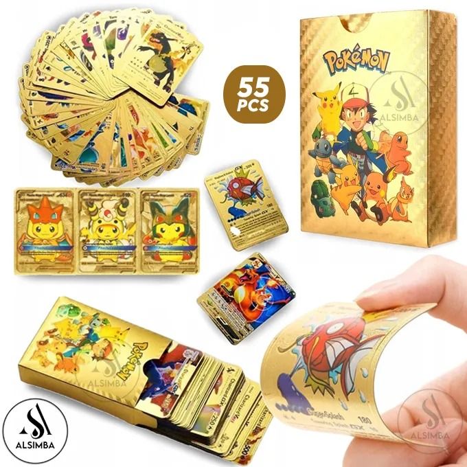 55 Pcs Pokemon Gold Foil Cards Anime Cartoon Pokemon English Version ...