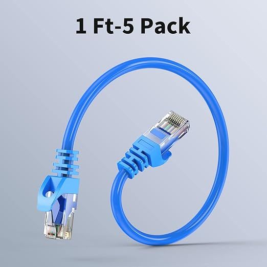 1 Foot Short CAT 6 Ethernet Patch Cable 5-Pack, RJ45 Computer Network ...