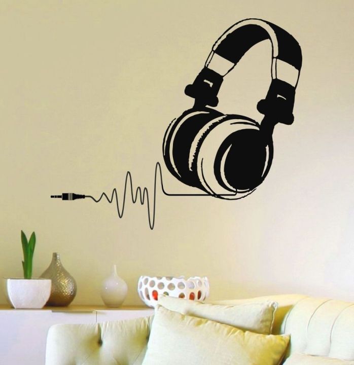 size- 1 x 0.8 Feet - Headphone music Love style self adhesive Wall ...