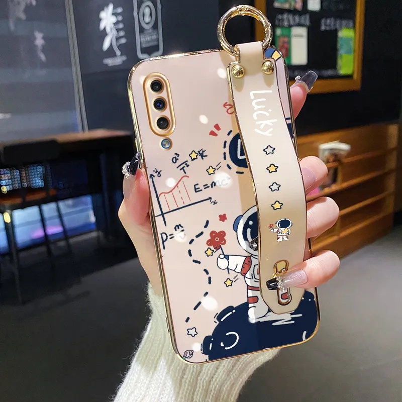 YIWESAN For Samsung A50 Case With Wristband New Design Phone Case For Girl Women Thin Pattern Fashion Astronaut Shockproof Plating Silicone Casing Full Cover SoftCase Protection Cases Daraz.pk