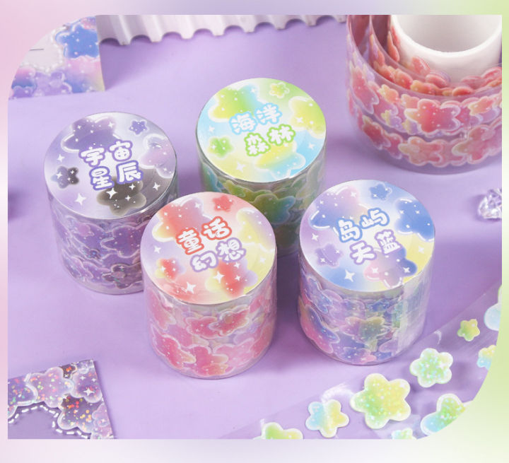 Gradient Colorful Star Washi Tape Roll Colorful Laser Star Stickers DIY ...
