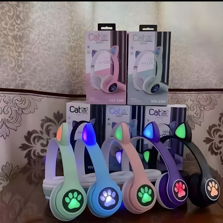 Cat Headphone Wireless Bluetooth Headphone Headset Cat Ear LED Light Up ...