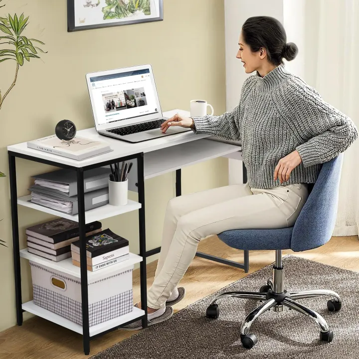 Computer Table with 3 Tier Bottom Storage & Keyboard Tray - Modern ...