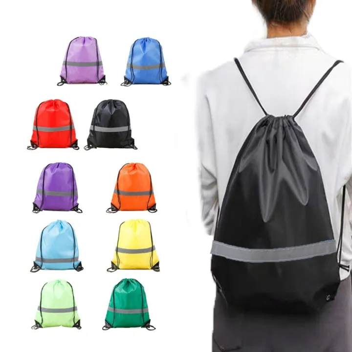 【Factory-direct】 Simple Reflective Stripe Drawstring Gym Backpack 210D ...
