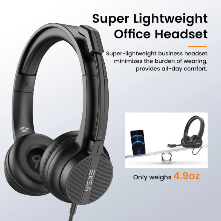 EKSA H12 3.5mm Stereo Wired Headset With Microphone For Call Center And ...
