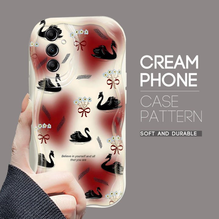 YYDS for Samsung A14 4G 5G Back Cover Black Swan Case Cream Texture ...