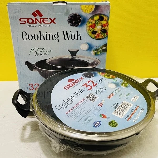Sonex Non Stick Karahi with Glass Lid - Non Stick Cooking Wok with Glass Lid 32cm | Daraz.pk