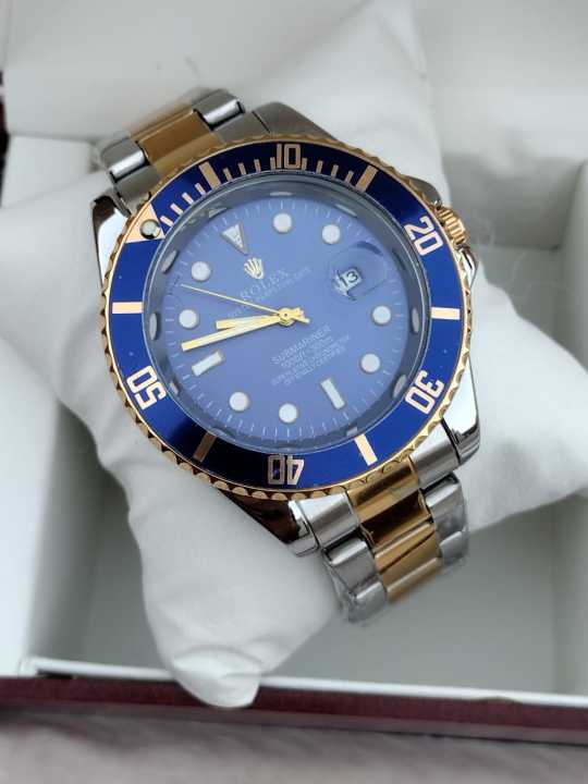 Watch Two tone color Steel back Brass dial and metal chain | Daraz.pk