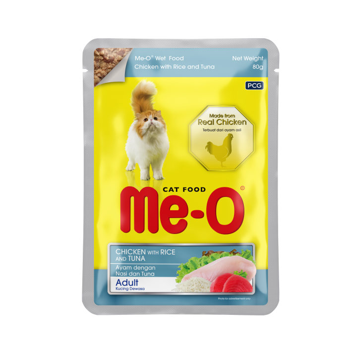 Me-O / MeO Adult Cat Wet Food Pouch Chicken, Rice & Tuna in Jelly - 80G | Daraz.pk