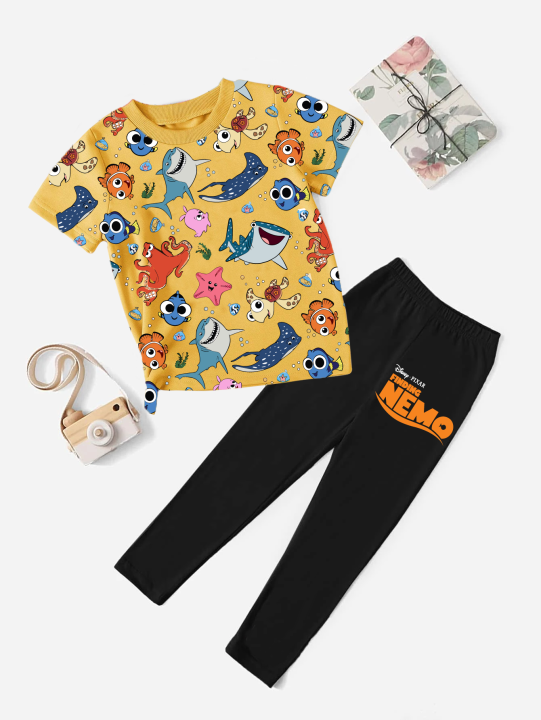 Yellow Allover Nemo Printed Kids Cotton Trouser Suite For Boys | Daraz.pk