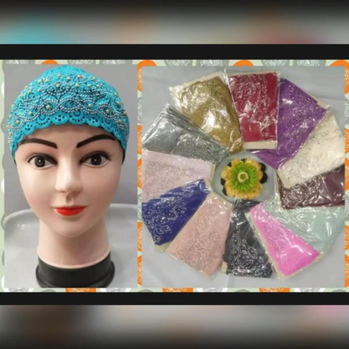Pack Of 3/6/9/12 Rendom Colors Net Hijab cap with pearls | HIjab caps ...