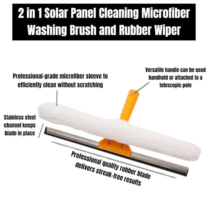 Solar Cleaner Tool - 2-in-1 Microfiber Brush and Integrated Rubber ...