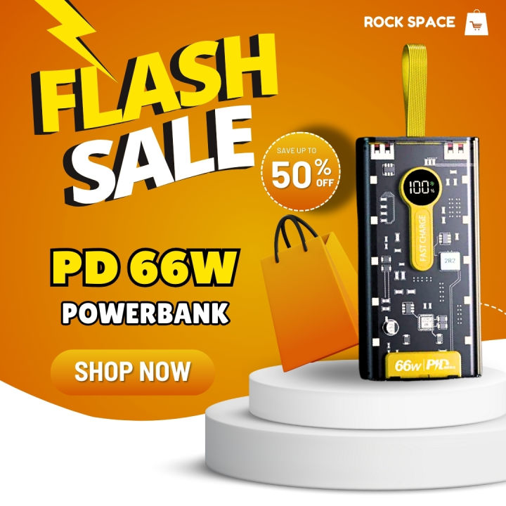 Rock 66W Super Fast Charging Power Bank 10000mAh – PD Portable Charger ...