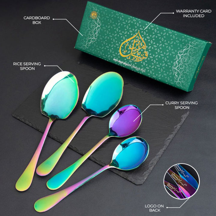 Rice & Curry Serving Spoons Set Multi Color Qareenay Manzil® Branded ...