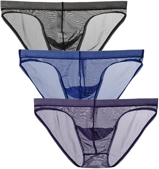 Men's Low Waist Breathable Mesh Triangle Briefs Transparent Underwear ...