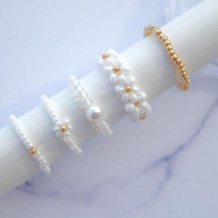 Seed Beaded rings set in flower,heart ,zigzag design | Daraz.pk