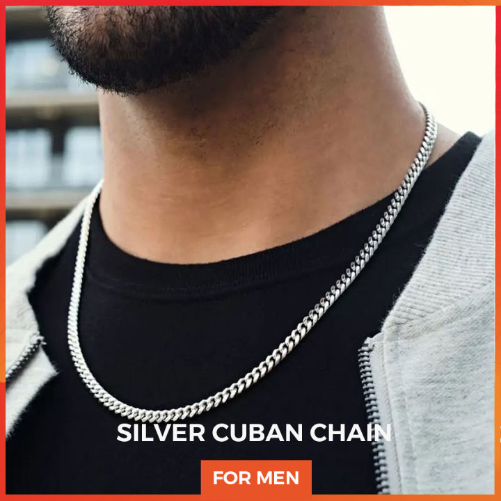 High Quality Pure Silver Stainless Steel Italian Thin Cuban Chain For ...