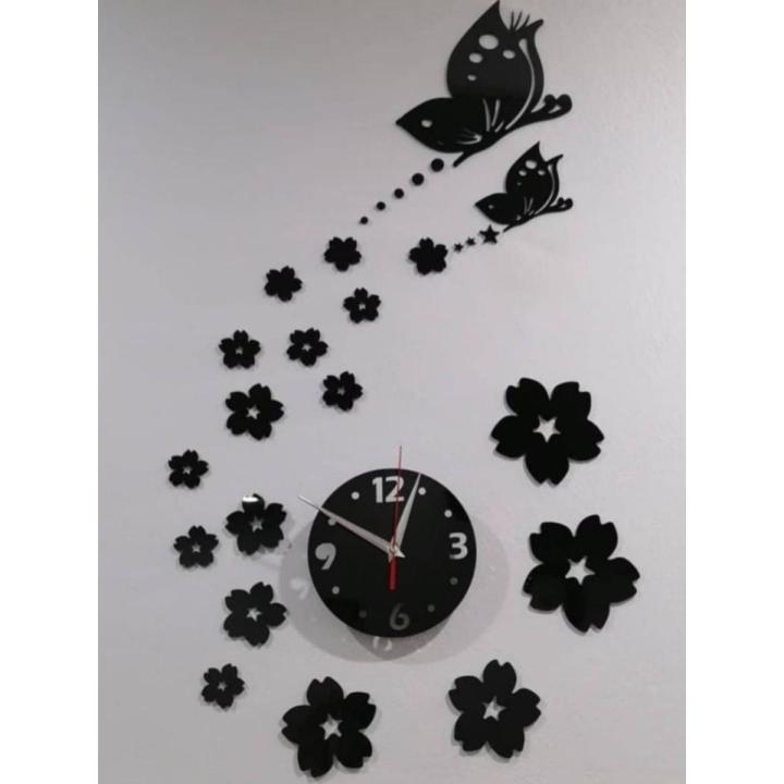 3D flower wooden wall clock with butterflies, laser cut wooden 3D ...