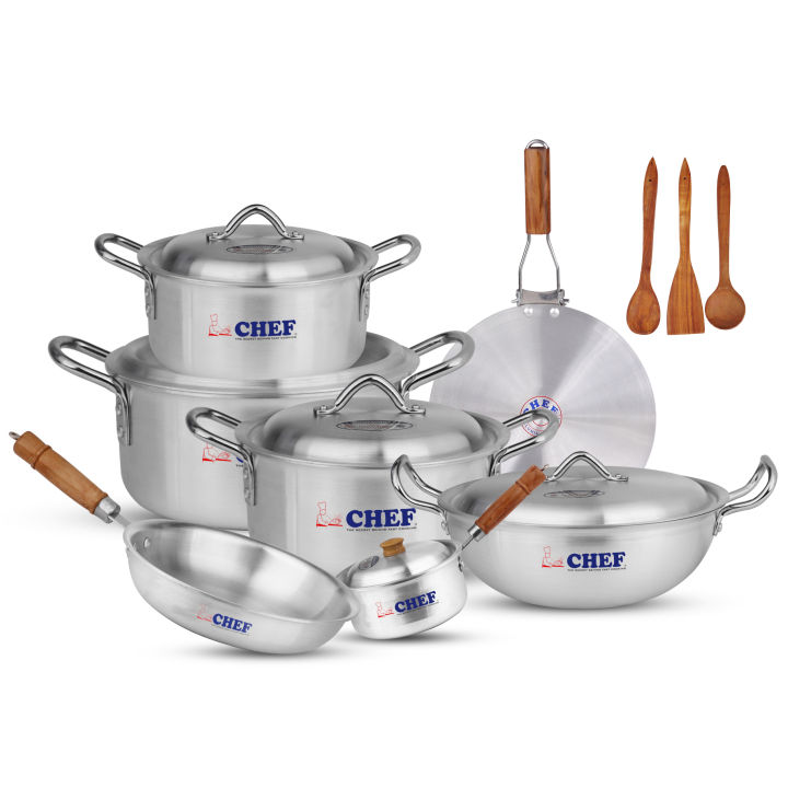CHEF Aluminum Metal Finish Cookware Gift Set 15 Piece for Dovery/Jahaiz ...