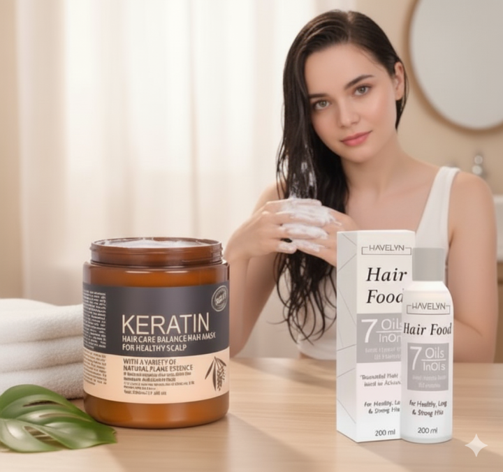 Pack of 2 Keratin Hair Mask + Hair Food Oil Deep Nourishment, Damage ...