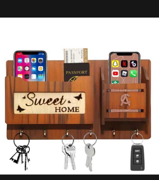 UOS Sweet Home wood key holder and Ac, Tv Remote Holder for wall with 7 ...